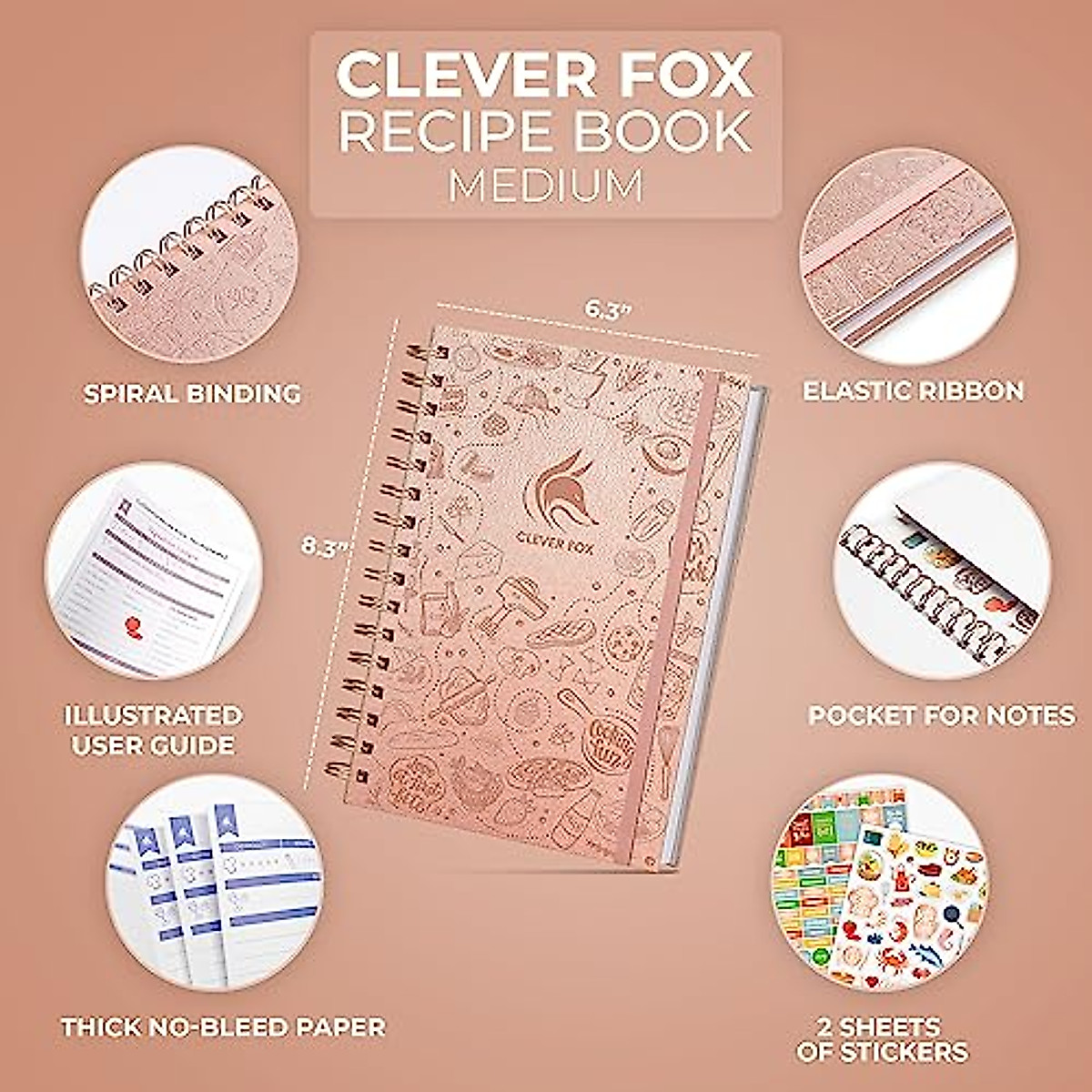 Clever Fox Recipe Book Spiral – Make Your Own Family Cookbook – Blank Recipe Notebook Organizer – Empty Cooking Journal to Write In Recipes – Medium Size, 6.3”x8.3”, Hardcover (Rose Gold)