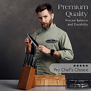 OrGREENiC Hammered High Carbon Steel Knife Set - Non-Stick Tsuchimi Blade Texture, Ergonomic Handle, Professional Sharpness for Precision Cutting - Includes Chef, Bread, Utility, and Steak Knives