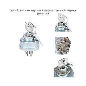 Riding Lawn Mower Ignition Switch Replaces STD365402 725-1717 925-1717 140301 92556 092556MA 092556 532140301 fits Briggs & Stratton Craftsman Husqvarna Murray ayp 4position 7terminal (1 Pack)