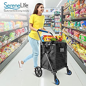 20” Shopping Cart Cover–Multipurpose Cart Liner, Portable Water Resistant Shopping Bag with Zippers, Pocket, and Side Handles, Compatible with SLSPCART36 & SLSPCART38 Cart Model, All-Black Finishing