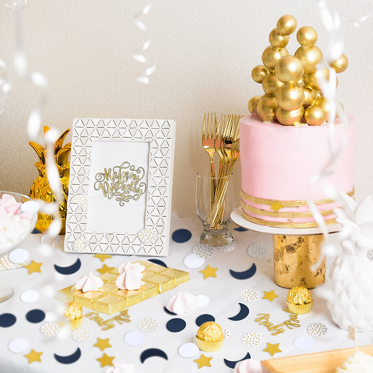 400 Pcs Navy Blue Baby Shower Confetti Moon and Star Baby Shower Decorations Eid Ramadan Mubarak Decoration Gold White Star Moon Confetti Scatter for Gender Reveal Decor