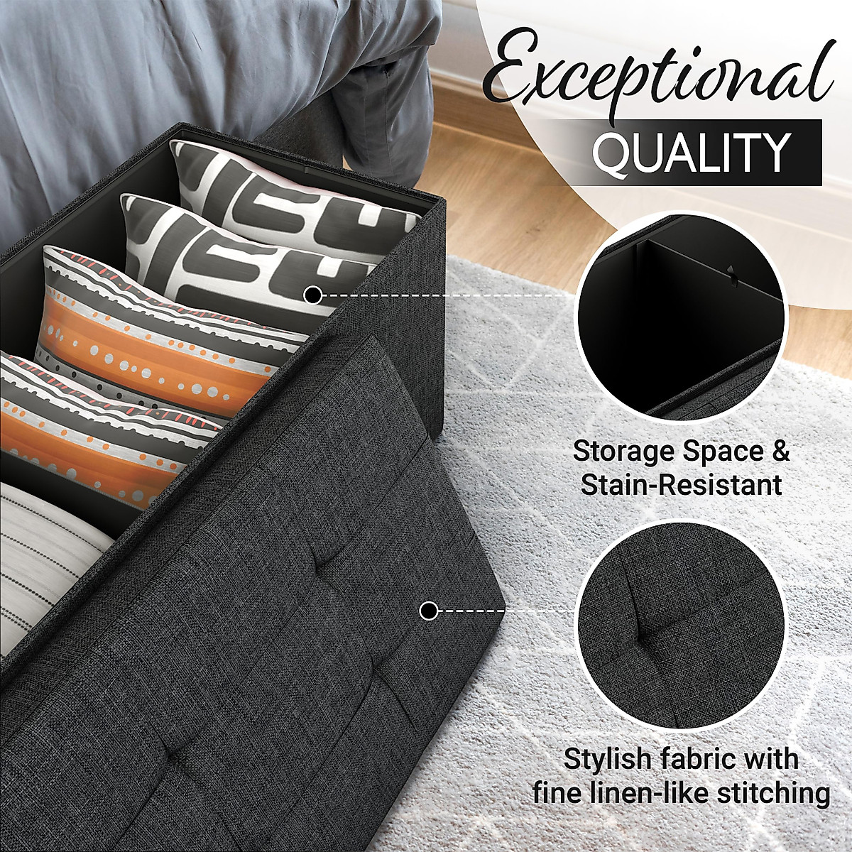 Lifetime Home 43" Folding Storage Ottoman Bench for Living Room, Bedroom, TV Entertainment - Bedroom Bench with Hidden Storage, Foot Rest Stool - 660 Capacity & Holds up to 5.6 Cubic Feet of Storage