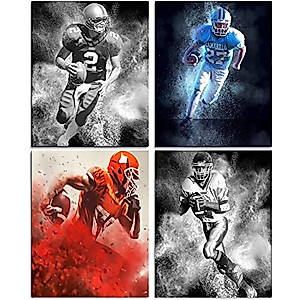Rugby Player Poster American Football Sports Art Print,Football Room Decor for Men Kids Teenagers,Football Poster for Bedroom Dormitory Football Fans and Boys Bedroom Decor.Set of 4 (8x10) Inch Unframed.