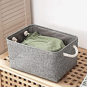 Large Storage Baskets Organizer, Fabric Collapsible Storage Bins, Closet Organizers and Storage Baskets for Organizing Gifts Empty Shelves Home Towel (Grey, 3 Pack)