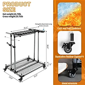 JGLDG Garden Tool Storage Rack with Wheels Heavy-Duty Organizer for Garage, Yard, and Garden Tools