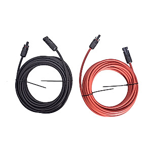 Timunr 1 Pair 20 Ft Solar Panel Extension Cable Wire Connector 10AWG Wire + Male Female Plug Red and Black