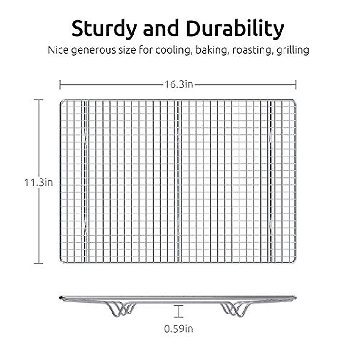 U-Taste 18/8 Stainless Steel Cooling Rack 16.3 x 11.3 inches, Baking Cooking Roasting Grilling Rack with Welding Enhancement, 6 Legs, 3 Cross Bars for Cookies, Bread, Cakes, Oven Cooking (Large)