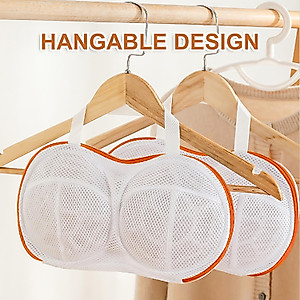 3Pcs Bra Washing Bag for Laundry, Upgraded Large 3D Bracket Mesh Bra Laundry Bags Bra Washer Protector for Laundry Delicates Lingerie Brassiere Wash Bags for Washing Machine (Orange, D to H Cups)
