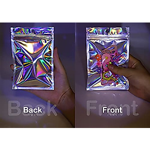 Trunple 100 Pcs Holographic Resealable Packaging Bags for Small Business Supplies, Cute Small Plastic Color Smell Proof Ziplock Foil Pouch Baggies for Lip Gloss Soap Party Food Storage (4x6 inch)