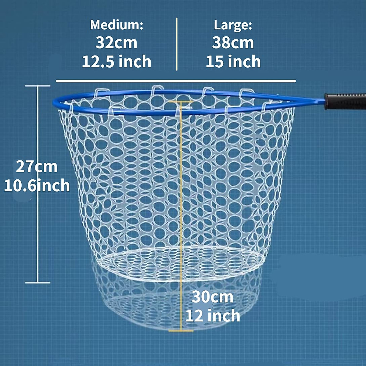 kkekos Fish Landing Net Soft Rubber Foldable Fishing Replacement Net for Freshwater Saltwater Without Handle (Medium)