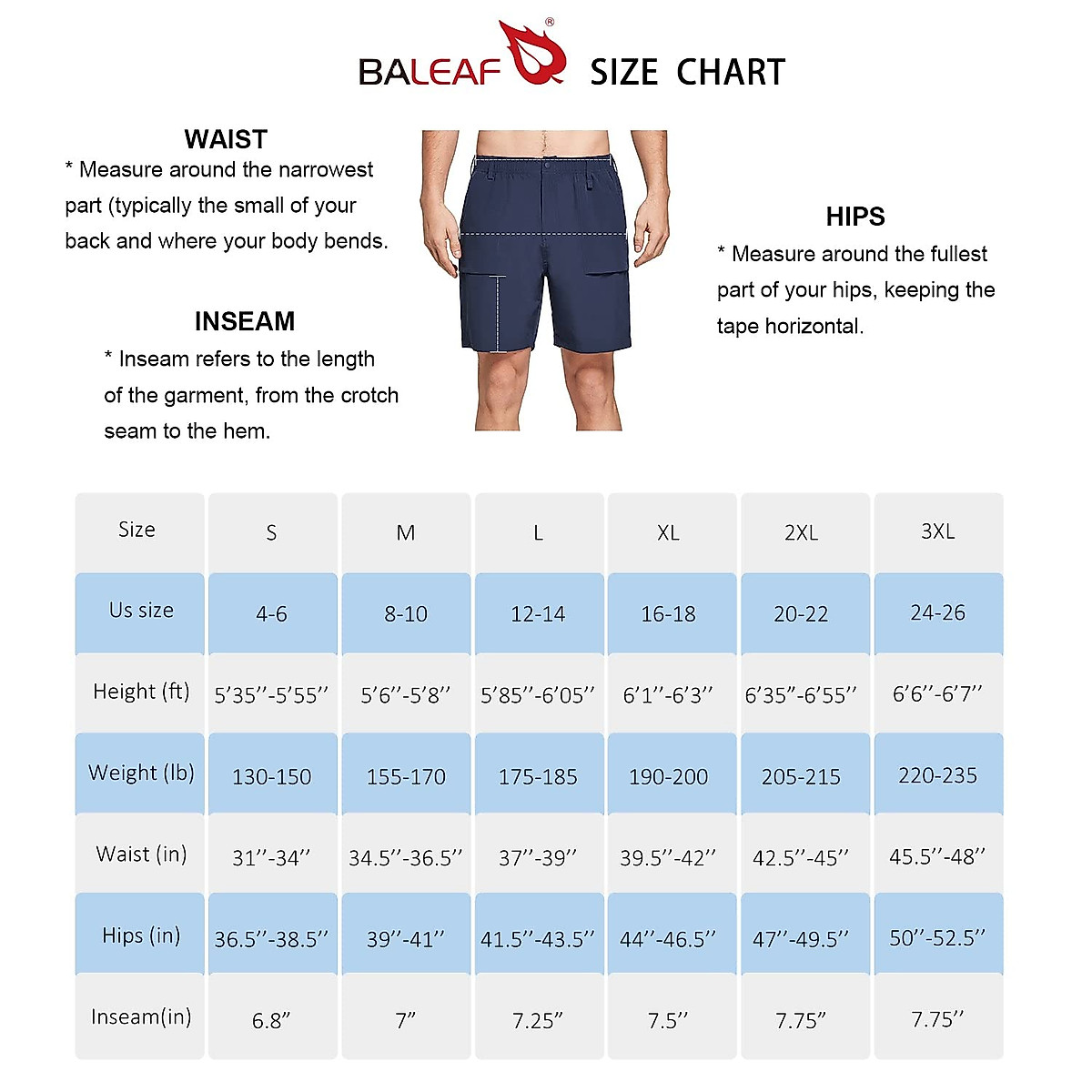 baleaf Men's 7" Casual Shorts for Summer Elastic Waist Quick Dry Lightweight Short with Cargo Hiking Fishing Black Size XL