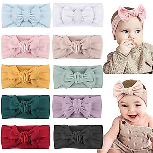 VOBOBE 10 PCS Baby Nylon Headbands Hairbands Hair Bow Elastics Handmade Hair Accessories for Baby Girls Newborn Infant Toddlers Kids (Solid color)