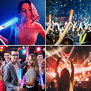 BINWO Reusable LED Glow Sticks(2Pack) with 15 Multicolor, Manual and Automatic Mode, Equipped with AAA Battery Powered LED Sticks, Concert Glowsticks, Raves, Emergency, (15+ Years Old)