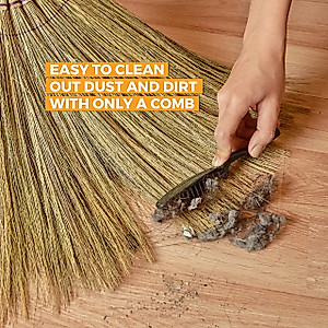 SN SKENNOVA - Asian Straw Broom Witch Broom Undecorated Wedding Jumping Broom with Bamboo Stick Handheld Size Handle - Hardwood Floor, Tile Floor Sweeper Housewarming (Black)