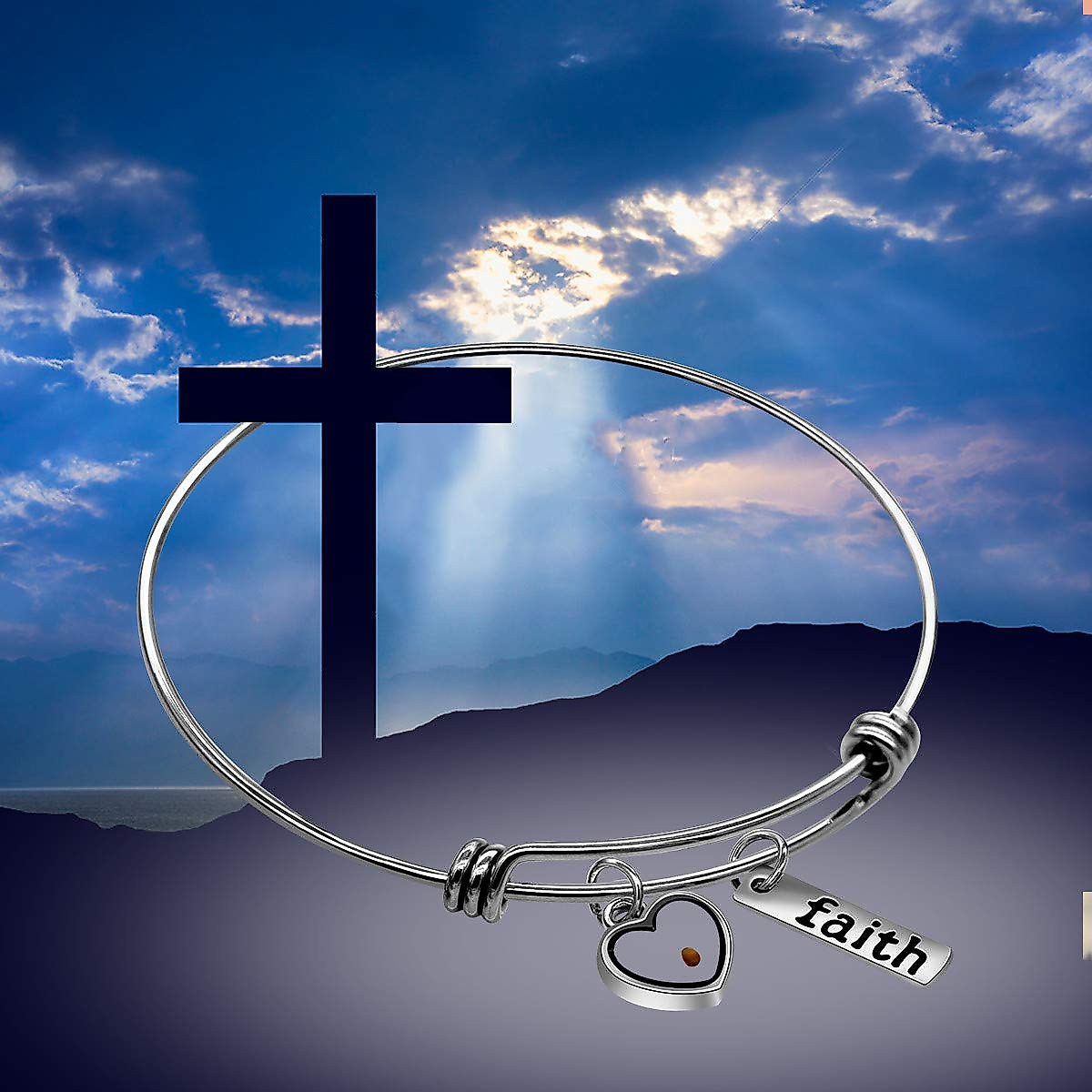 Uloveido Christian Faith Extendable Bracelet Bangle, Stainless Steel, Mustard Seed Bracelets, Christian Inspirational Gifts 2.5inch