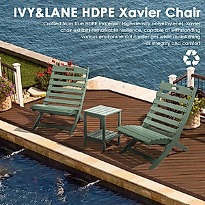 IVY&LANE Portable Xavier-Chairs Set of 4 | Folding-Adirondack-Chair | Wave | HDPE Plastic | Limited Edition | Forest Green | All-Weather Resistant | for Outdoor Fire-Pit Patio Lawn Beach Poolside