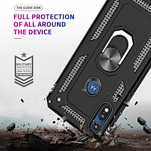 LeYi for Moto E Phone Case (2020) with [2 Pack] Tempered Glass Screen Protector, Military-Grade Protective Phone Case with Magnetic Ring Kickstand for Motorola Moto E 2020 Case, Black