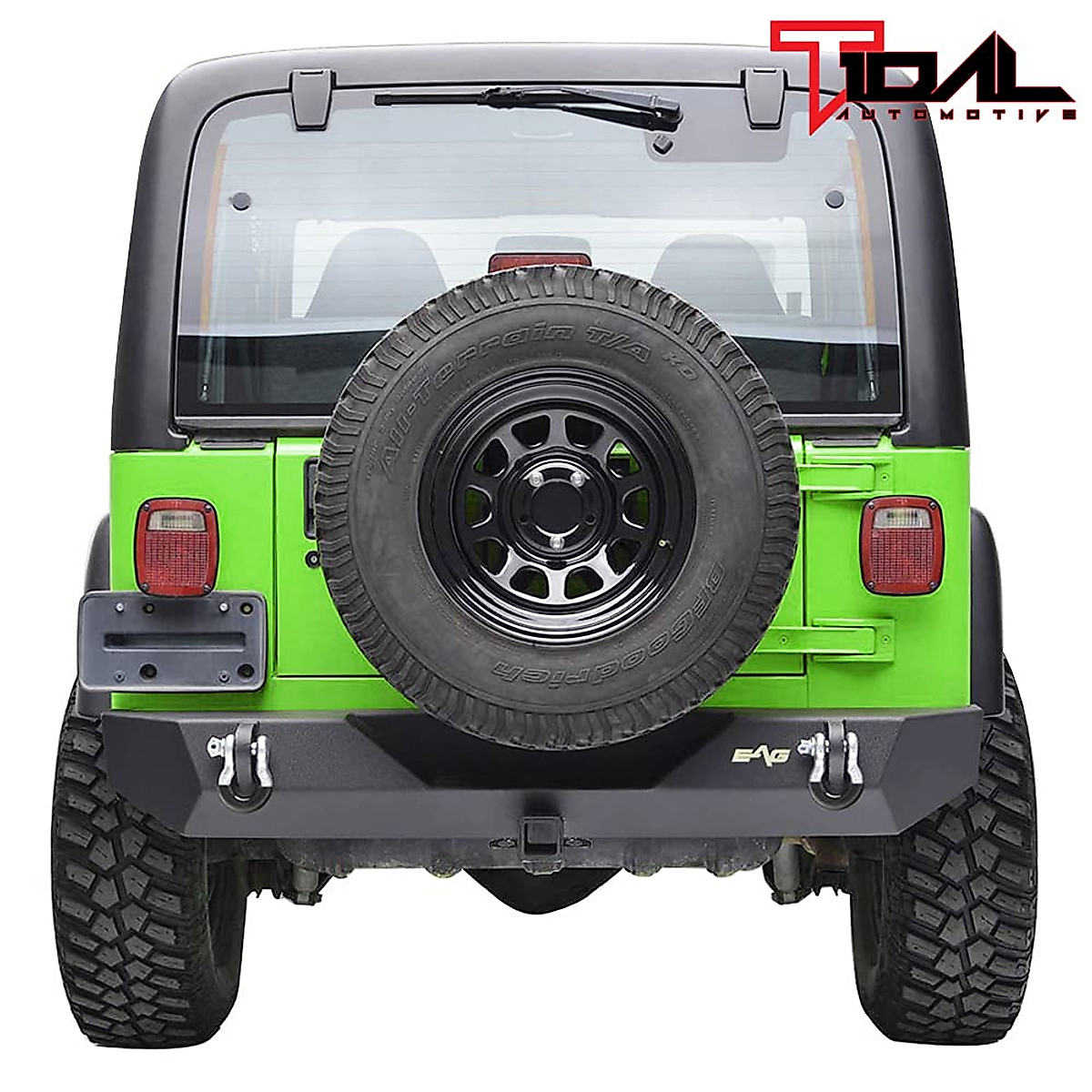EAG Rear Bumper With 2" Hitch Receiver & 2 D-ring Black Textured Off Road for 87-06 Jeep Wrangler TJ YJ