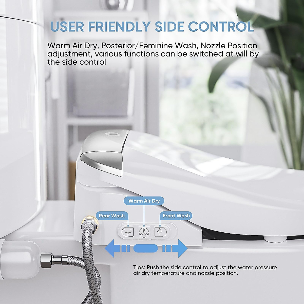 LEIVI Smart Bidet Toilet Seat with Wireless Remote and Side Panel, Multiple Spray Modes, Adjustable Heated Seat, Warm Water and Air Dryer, Auto LED Nightlight, Round