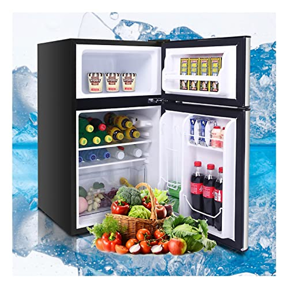 2-Door Design Refrigerator|Compact Fridge Includes A Freezer And A Refrigeration Compartment|Quiet Small Refrigerator For Office Dorm Or Apartment