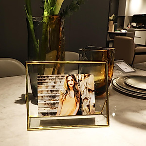 AhaGo Gold Floating Frame(8"×10", Horizontal), For Picture 7x9, 6x8, 5x7, Tabletop Shelf Photo Frame, Home or Office Decor, Classy For Holiday, Birthday or Wedding