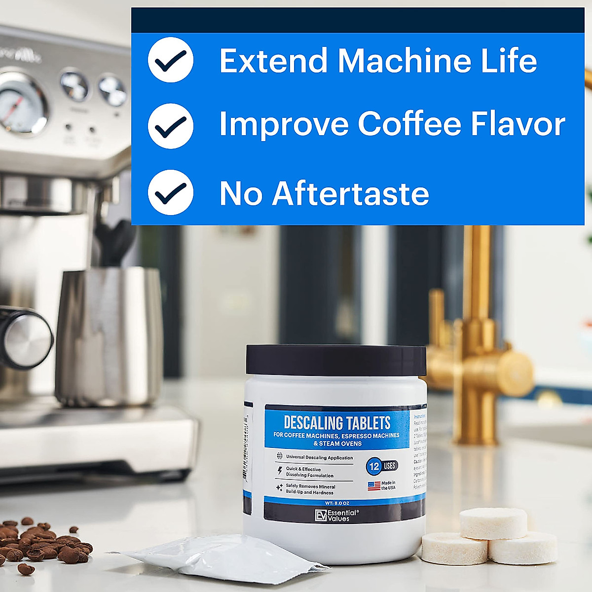 Essential Values Coffee Cleaner Descaling Tablets - 12 Count Descaler Coffee Machine - For Jura, Miele, Bosch, Tassimo Espresso Machines and Miele Steam Ovens