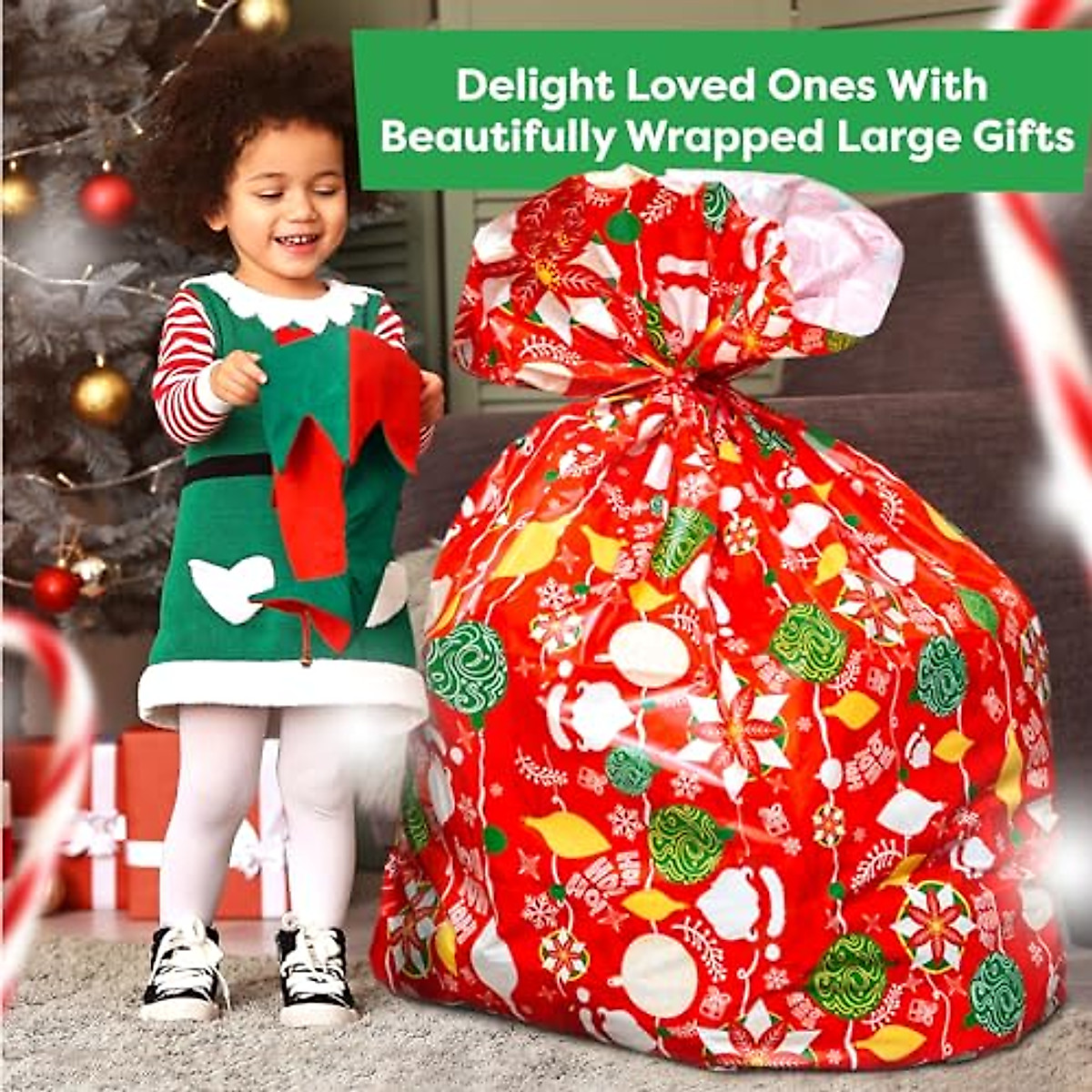 Set of 4 Extra Large Christmas Gift Bags - 36"x44" Jumbo Gift Wrapping Sacks for Huge Presents