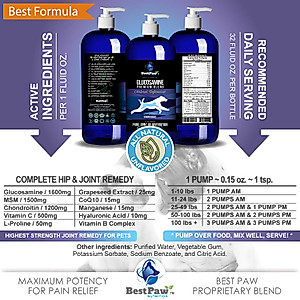 Best Paw Nutrition - Unflavored Liquid Glucosamine for Dogs & Cats - Chondroitin, MSM, Hyaluronic Acid - Dog Arthritis Home Remedy - Joint Supplement for Hip & Joint Pain Relief Pets Love - 32oz