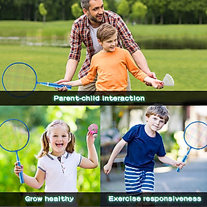 2 Pairs Badminton Rackets Set for Children Kid Shuttlecocks Sports Nylon Alloy Badminton Racquet Set with 8 LED Badminton Birdies, 6 Non Luminous Badminton Birdies and 2 Carrying Bags,Night Pink Blue