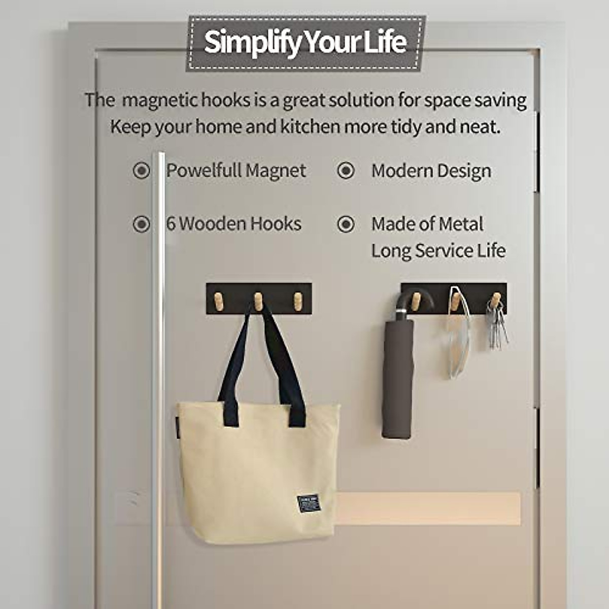 CENQA Magnetic Key Rack, Key Hooks,Magnetic Key Holder ,Magnetic Hooks for Refrigerator,Coat Hooks，Coat Rack,Towel Rack (Black, 2 Pack) (Black, 2 Pack)