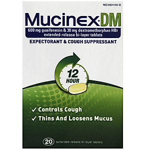 Mucinex DM 12-Hour Expectorant and Cough Suppressant Tablets, 20 Count (Pack of 3)