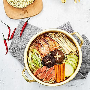 Vctitil Korea Noodle Pot Aluminum Noodle Pot,Nonstick Double Handle Korean Yellow Aluminum Noodles Pot,Cookware for Kitchen,Great for Soup,Pasta(16CM)