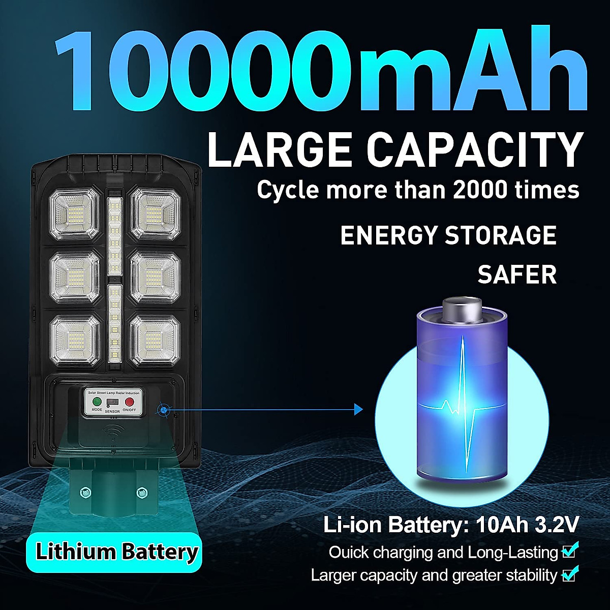 WERISE 100W Solar Lights Outdoor Motion Sensor 8000 Lumens Dusk to Dawn Solar Street Light Outdoor with IP65 Waterproof 6500k Super Bright Flood Light Solar Powered for Parking Lot,Street,Backyard