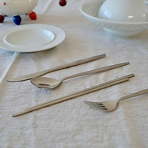 cozymomdeco Korean Made Stainless Steel Utensil Flatware Cutlery Korean Chopsticks and Spoon Set Fork Knife Spoon & Chopsticks, 4Pcs (Silver)