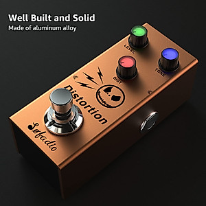 Sofadio Distortion Guitar Pedal, True Bypass DC 9V Mini Single Effect Pedals for Electric Guitars with Color LED Buttons Easy to Use in Dark Environment