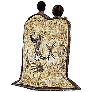 Pure Country Weavers Tlalocs Tribe Blanket by Cecilia Henle - Southwest Cave Rock Art - Gift Tapestry Throw Woven from Cotton - Made in The USA (72x54)