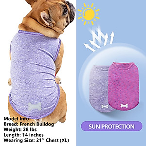 KYEESE 2 Pack Dog Shirts Quick Dry Soft Stretchy Sun Protection Dog T-Shirts with Reflective Label Tank Top Sleeveless Vest Dog Clothes for Small Medium Dogs, Large, Purple+Pink