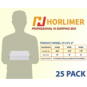 HORLIMER 9x6x2 inches Shipping Boxes Set of 25, White Corrugated Cardboard Box Literature Mailer