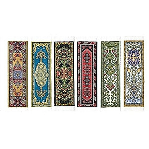 Oriental Carpet Woven Fabric Bookmark - 6 Bookmark Design Collection - Set #2 Beautiful, Elegant, Cloth Bookmarks! Best Gifts & Stocking Stuffers for Men,Women,Teachers & Librarians!