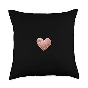 BoredKoalas Heart Throw Pillow Gifts Rose Pink On Black Heart Minimal Art Love Valentine Day Gift Throw Pillow, 18x18, Multicolor