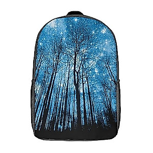 Psychedelic Starry Night Forest Travel Backpack Casual 17 Inch Large Daypack Shoulder Bag with Adjustable Shoulder Straps