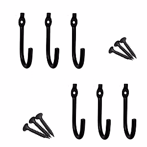 Hand Forged Metal Wall Hook Set of 6 Pcs Wrought Iron Handmade Wall Mounted Towel Hooks Rack Black Finish Wall Hooks by Living Ideas
