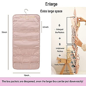 Hanging Closet Shelves Organizer and Storage for Wall with Mesh Pockets & Rotating Metal Hange, Space Saving Dual-Sided for Underwear Panties Bra Socks (Pink, Expand 26 Pocket,1Pc)