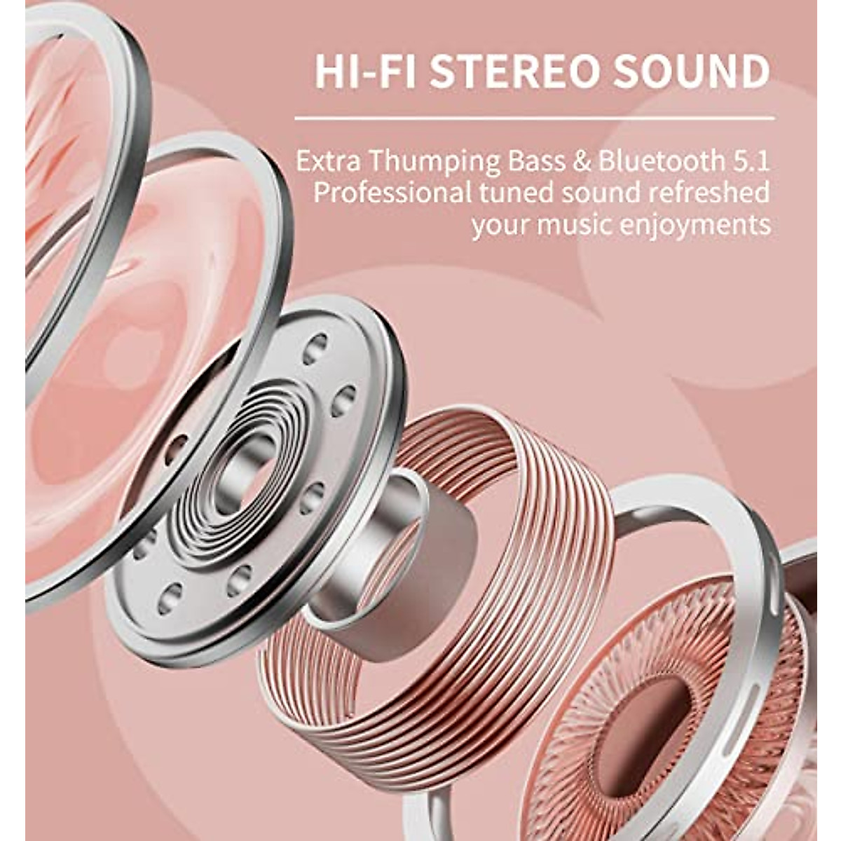 Togetface Girls Wireless Earbuds,Tiny Bluetooth 5.0 Earbuds with Cute Pink Cat Charging Case,HiFi Stereo Sound,Mic for Clear Calls Touch Control,36H Playtime Lightweight Wireless Headphones for Kids