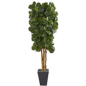 Nearly Natural Fiddle Leaf Artificial Slate Planter Silk Trees Green