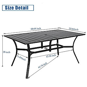 Incbruce Patio Dining Table, 60" x 37" Rectangle Metal Steel Slat Table, with 1.57" Umbrella Hole, for Backyards, Porches, Gardens or Poolside