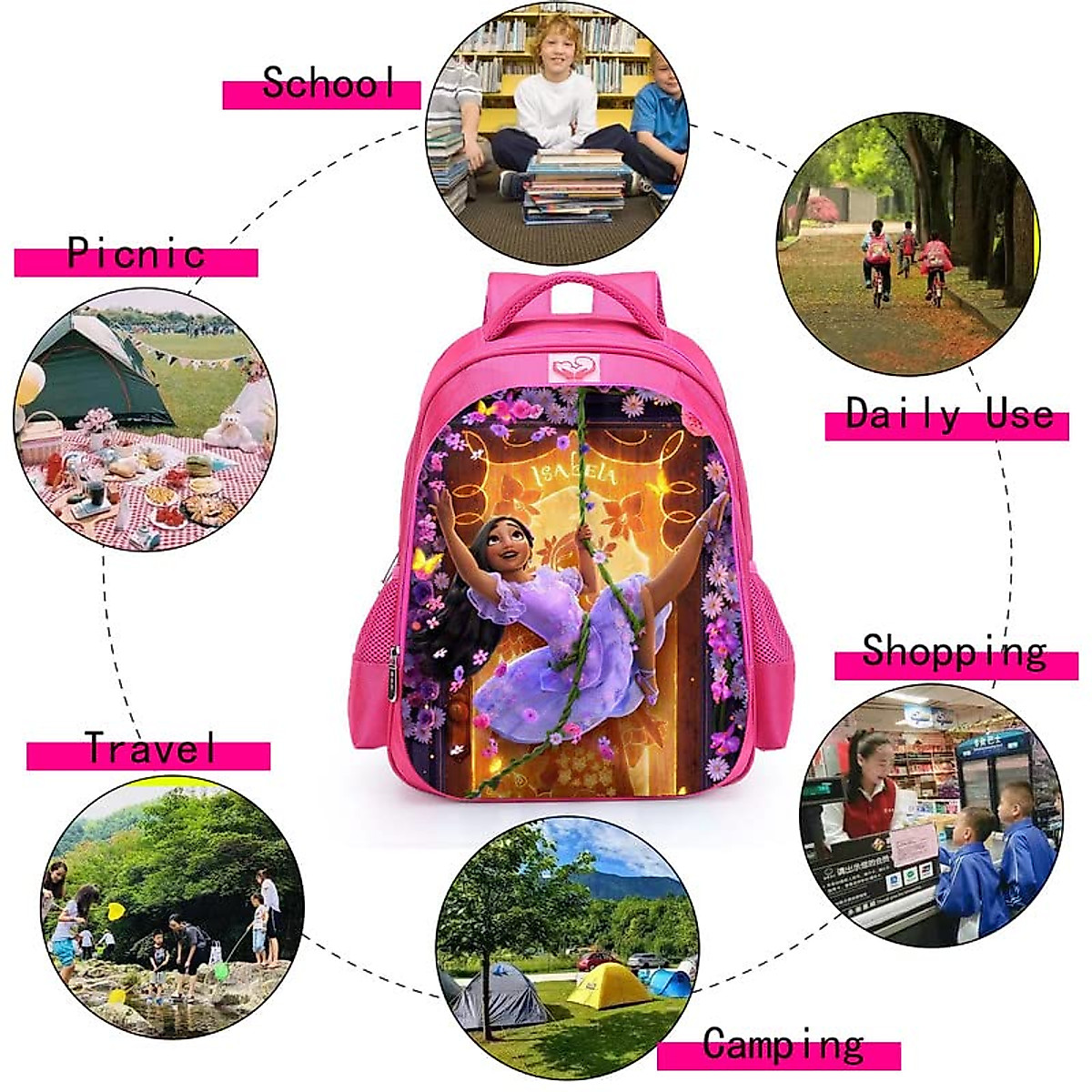 BingTangHuLu Encanto Kids Backpack Pink Cartoon Anime School Bag Cute Large Capacity Travel Bag for Girls