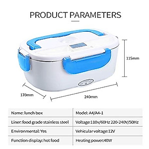 Nifogo Electric Lunch Box Portable 3 In 1 Food Warmer for Car Food Heater 12V 24V 110V 3 in1 Portable Microwave for Car and Home with Detachable 304 Stainless Steel Container and Spoon