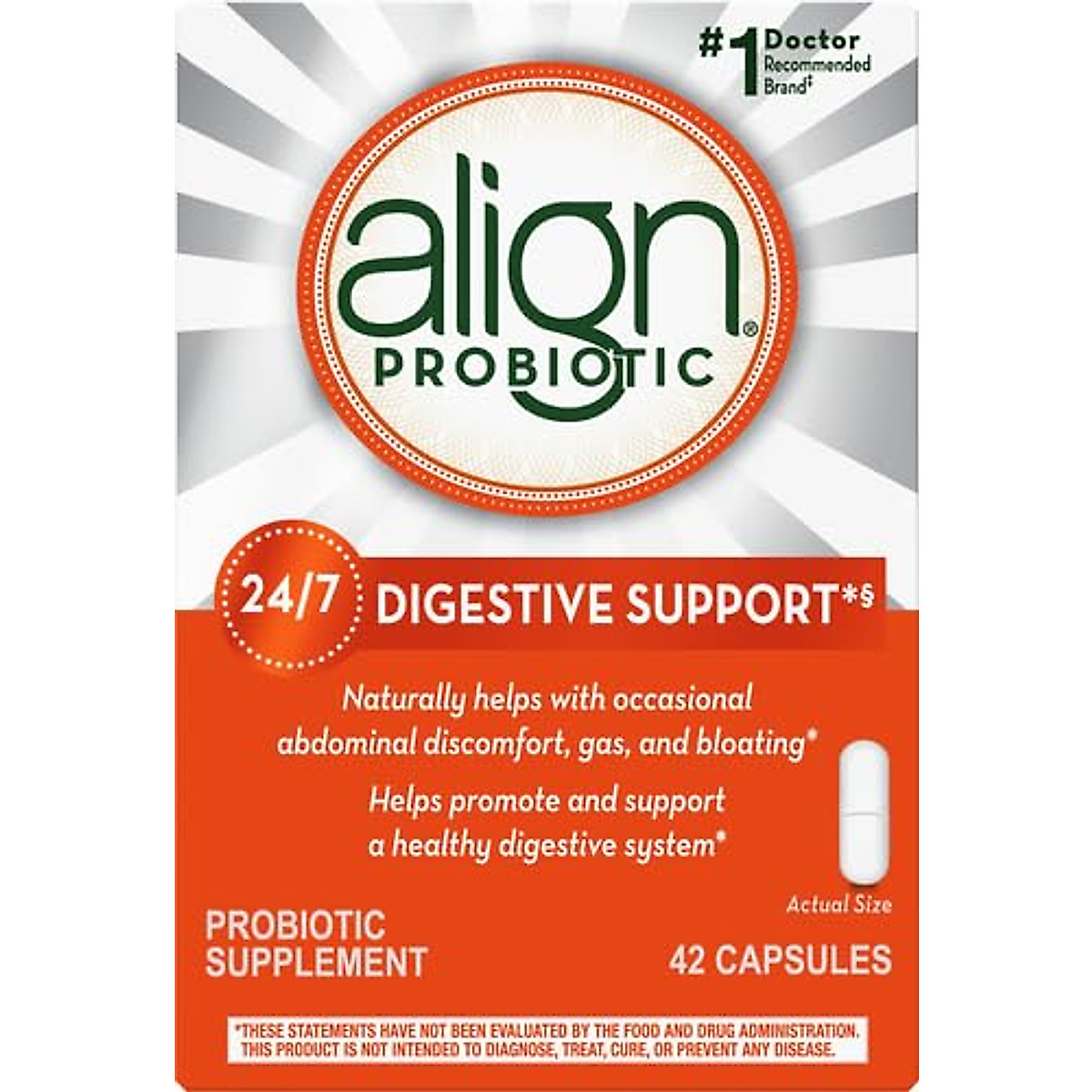 Align Probiotic, Probiotics for Women and Men, Daily Probiotic Supplement for Digestive Health*, #1 Recommended Probiotic by Doctors and Gastroenterologists‡, 42 Capsules