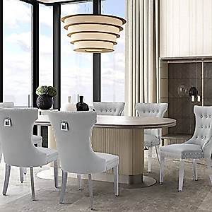 adochr Modern Velvet Dining Chairs Set of 4, Upholstered Dining Chair with Stainless Steel Metal Legs, Chairs Button Tufted Back, Grey